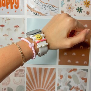 Pink, White, and Gold Smiley Face Beaded Watch Charm Set/apple Watch ...