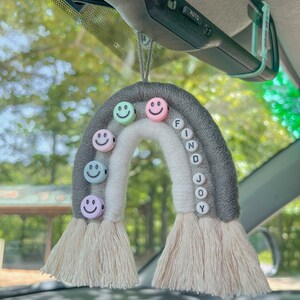 Find Joy Grey Ombré Smiley Face Macrame Rainbow Car Charm/decor/ Rear ...