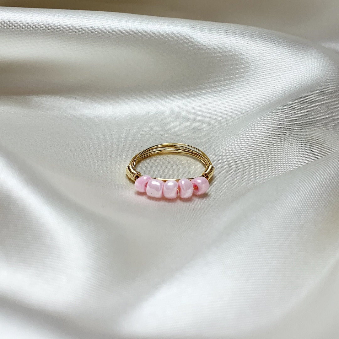 Pale Baby Pink Fidget Bead Wire Ring/wire Ring/gold Wire Ring/gold Ring ...