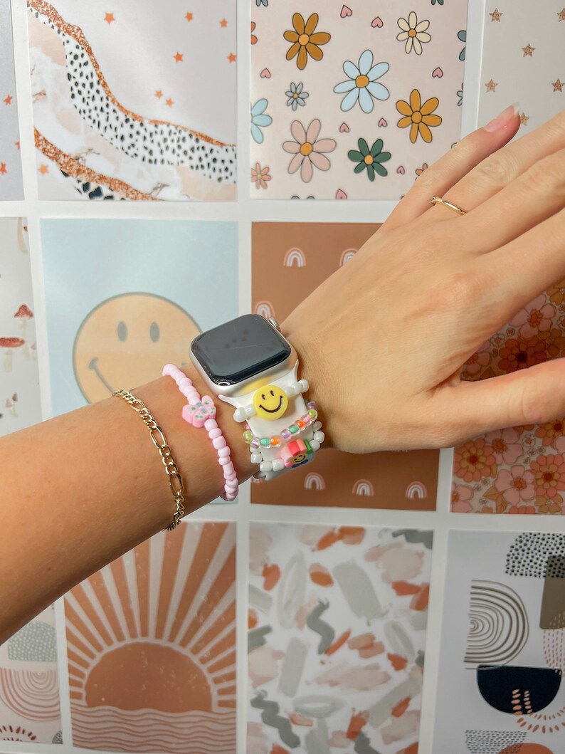 Colorful Smiley Face Beaded Watch Charm Set/apple Watch Halo - Etsy