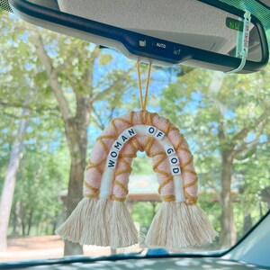 Woman of God Pink Smiley Face Macrame Rainbow Car Charm/decor/ Rear ...