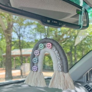 Find Joy Grey Ombré Smiley Face Macrame Rainbow Car Charm/decor/ Rear ...