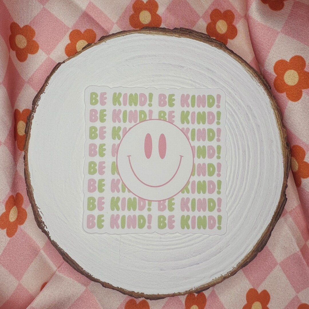 Green and Pink Be Kind Smiley Face Water Resistant Sticker/laptop ...