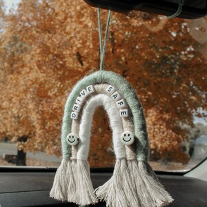Drive Safe Brown and Blue Smiley Face Macrame Rainbow Car Charm/car ...