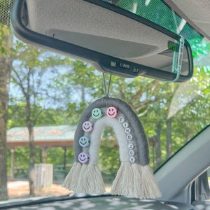 Find Joy Grey Ombré Smiley Face Macrame Rainbow Car Charm/decor/ Rear ...