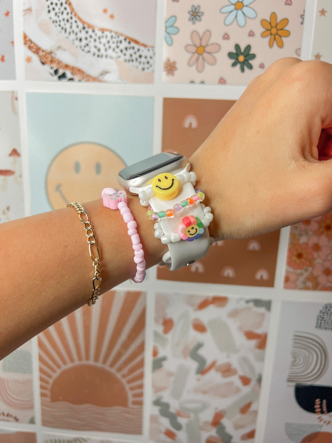 Colorful Smiley Face Beaded Watch Charm Set/apple Watch Halo Charms ...