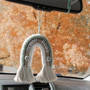 Drive Safe Brown and Blue Smiley Face Macrame Rainbow Car Charm/car ...