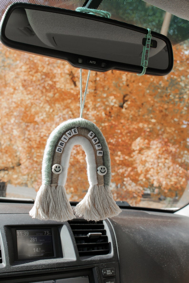 Drive Safe Brown and Blue Smiley Face Macrame Rainbow Car - Etsy