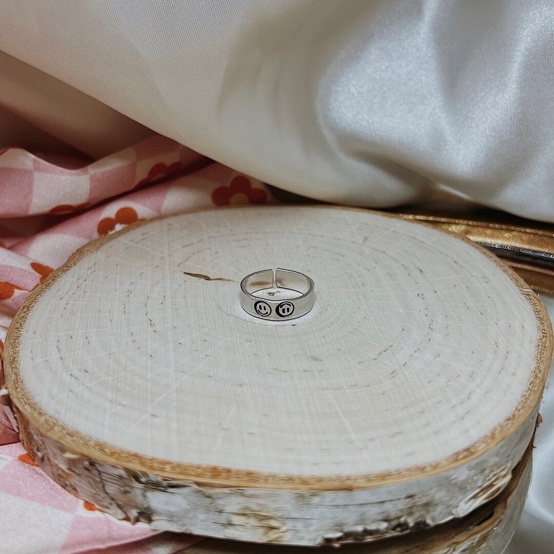 Double Smiley Face Stamped Wire Ring/stamp Ring/gold Stamped Ring ...