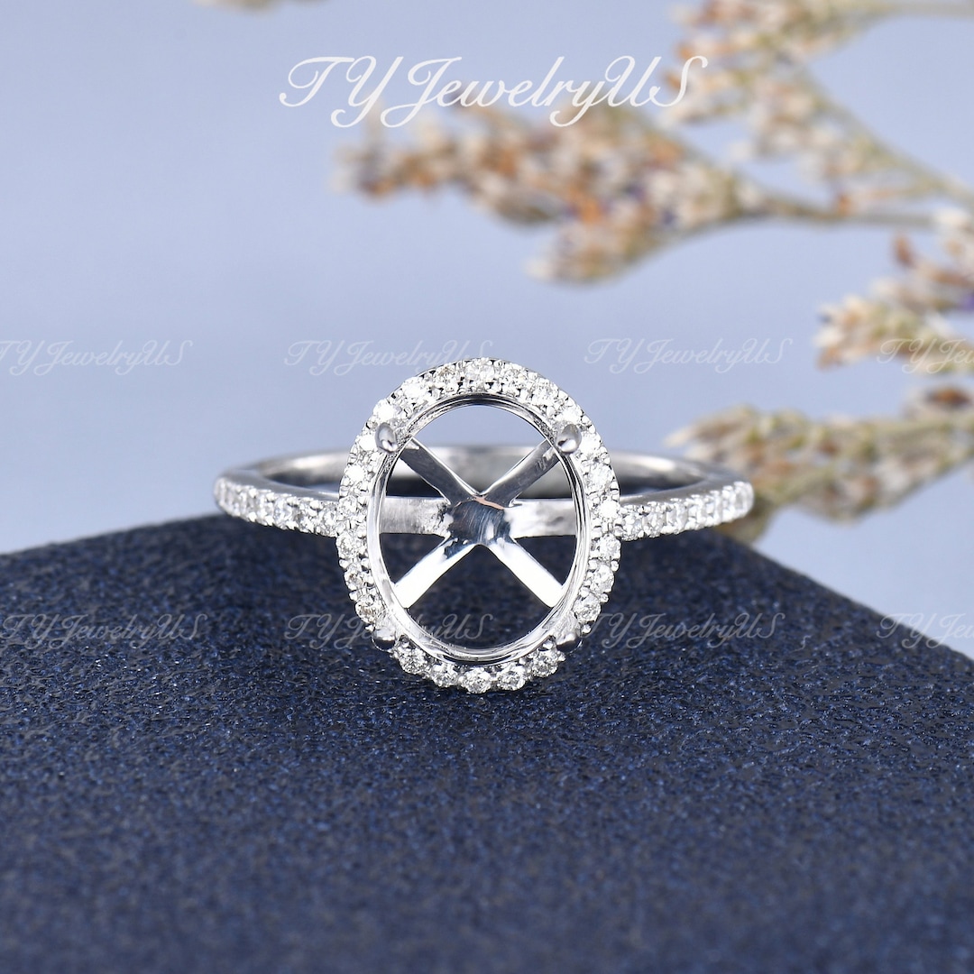 White Gold Oval Shaped Ring Setting Custom Semi Mount Engagement Ring ...