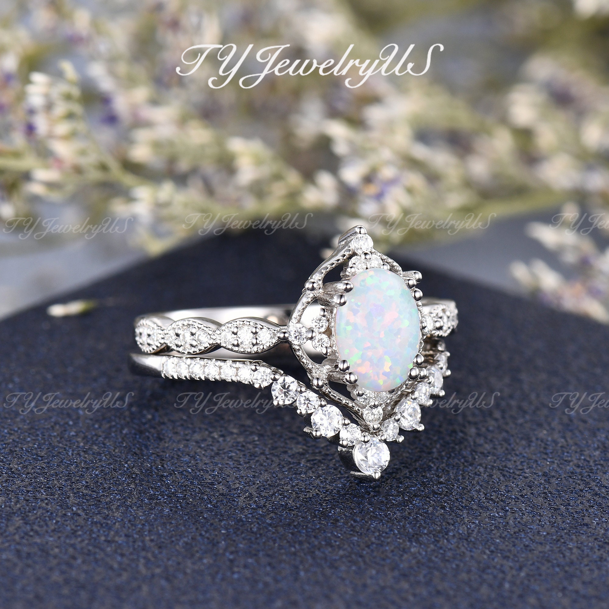 Custom Opal Engagement Ring Opal Wedding Ring Set Art Deco - Etsy