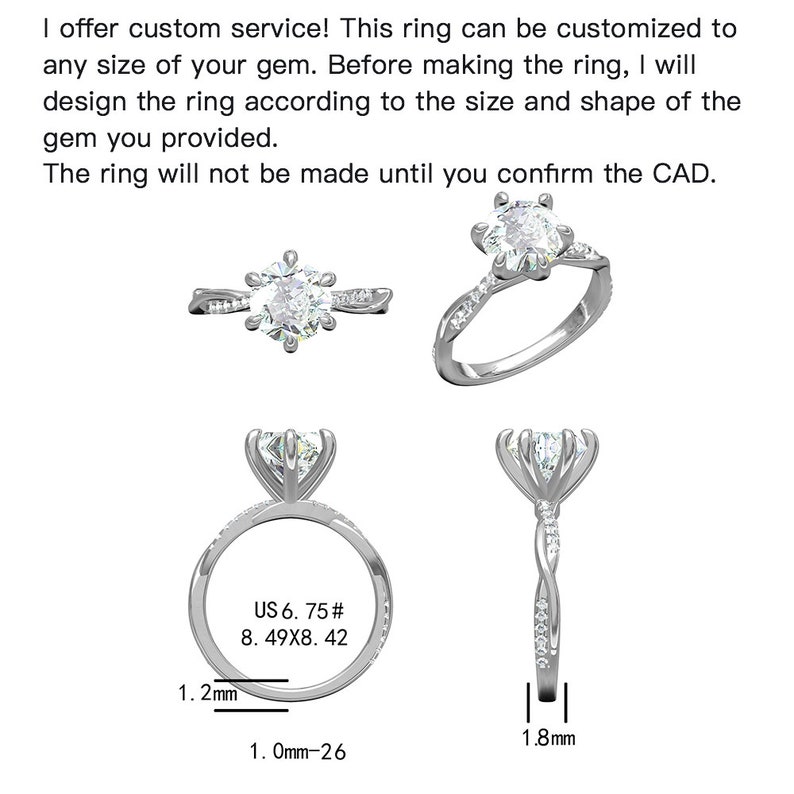 Classic Six Claws Engagement Ring Setting White Gold Diamond Wedding ...