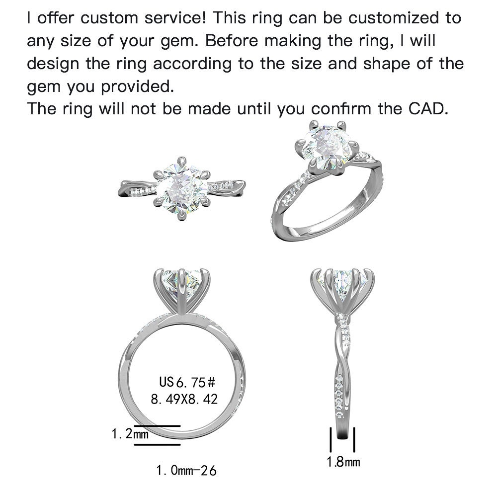 Classic Six Claws Engagement Ring Setting White Gold Diamond Wedding ...