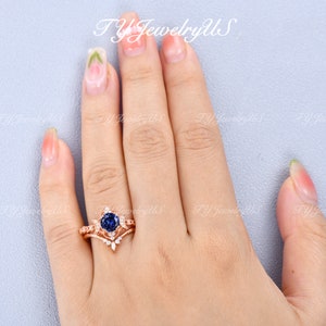 Sailor Moon Sapphire Engagement Ring Set Vine Moon Lab Sapphire Bridal ...