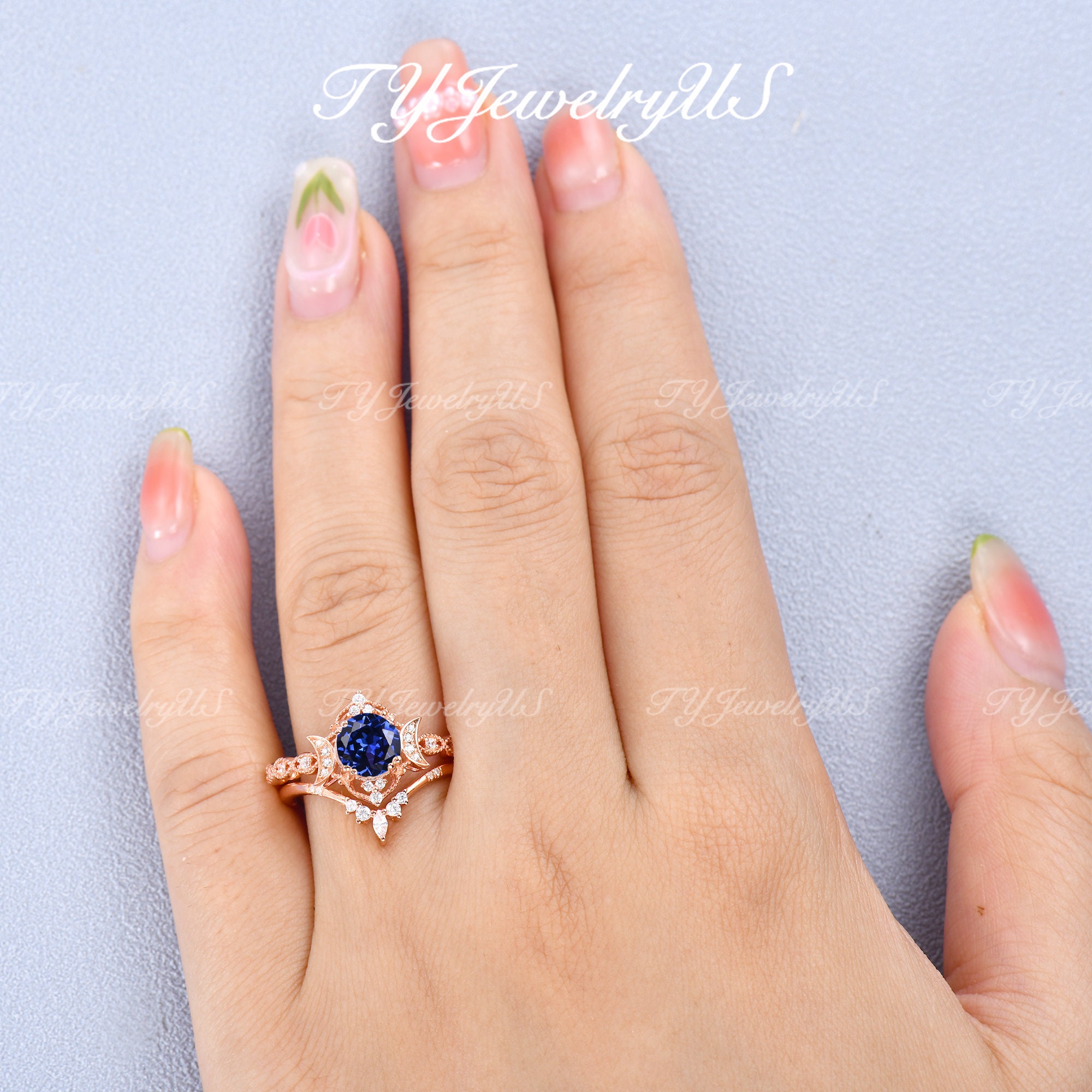 Sailor Moon Sapphire Engagement Ring Set Vine Moon Lab - Etsy