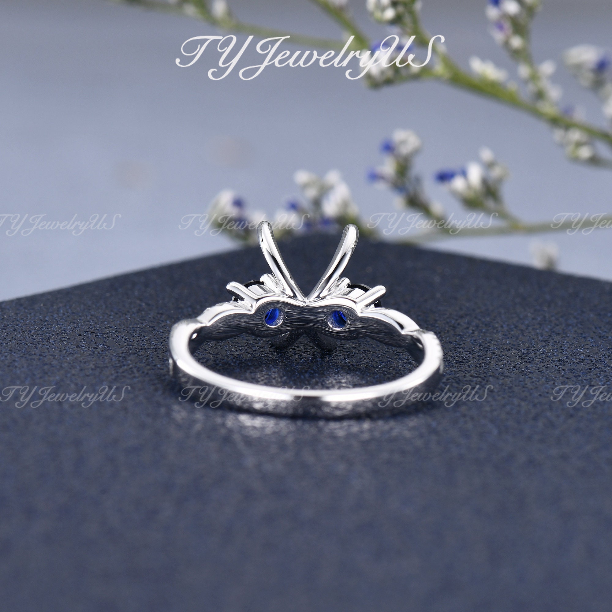 White Gold Engagement Ring Setting Three Stone Lab Sapphire | Etsy