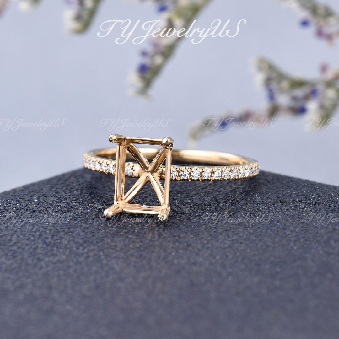 Yellow Gold Emerald Ring Setting Custom Emerald Cut Semi Mount ...