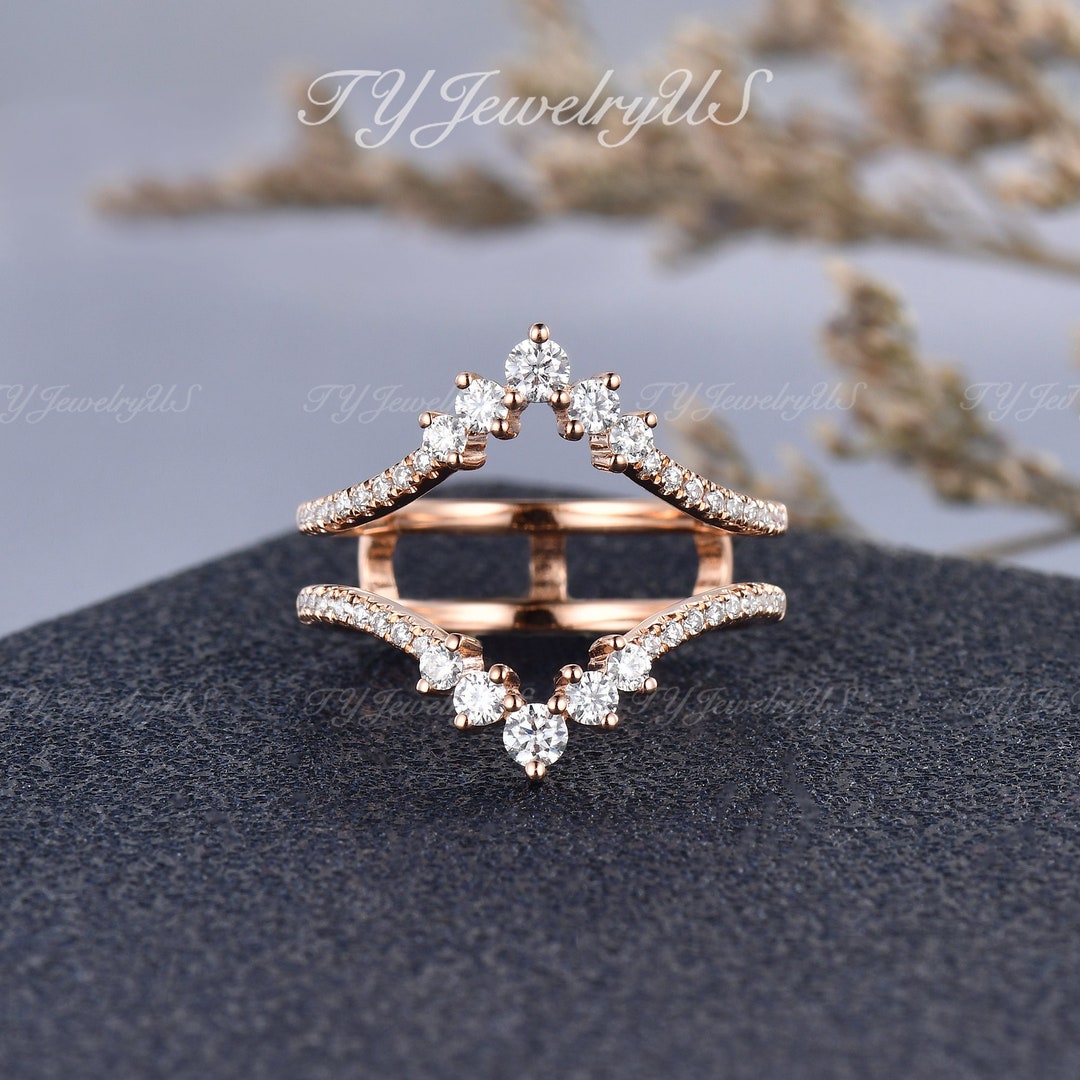 Rose Gold Curved Wedding Double Bands Art Deco Custom Fit Matching Band ...