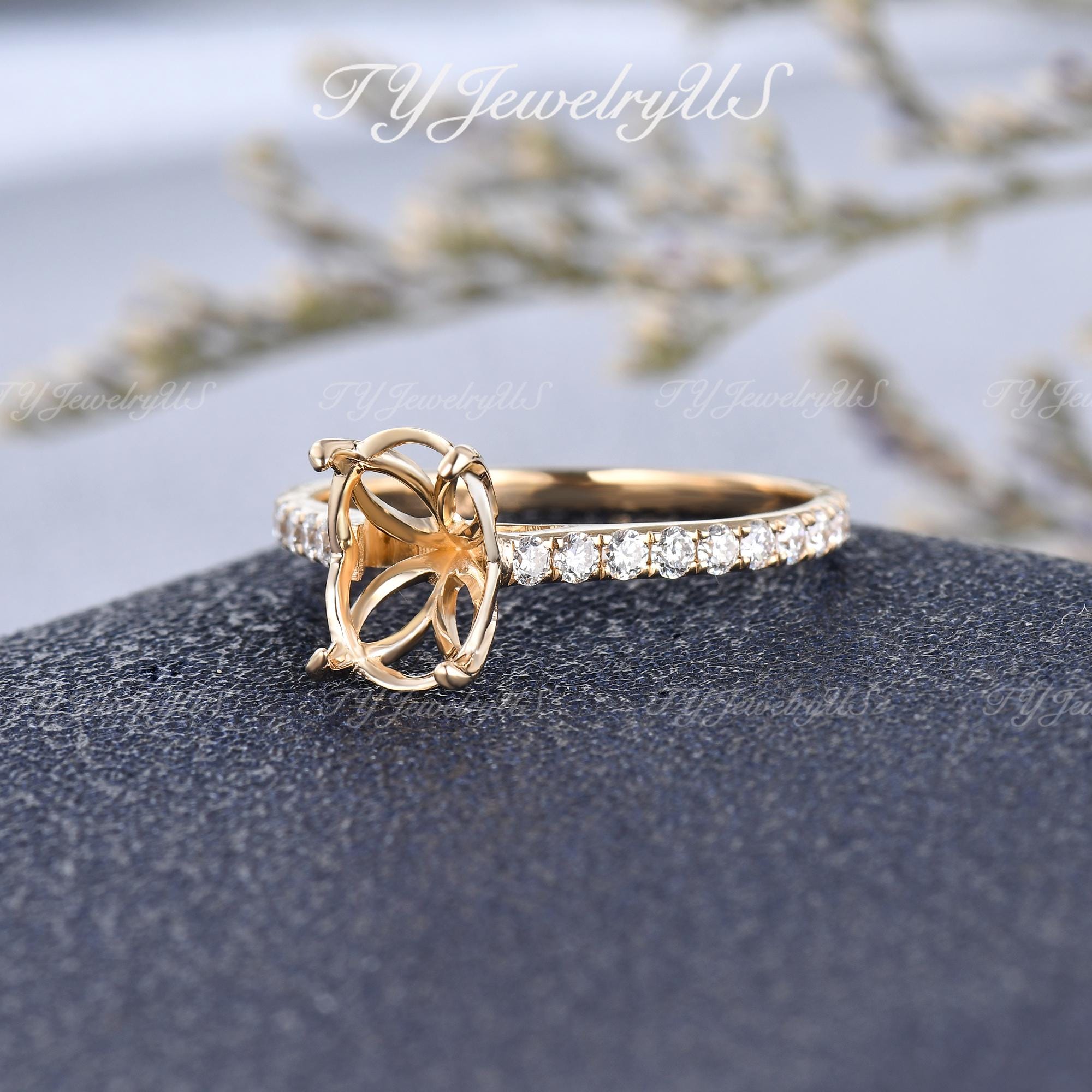 Flower Tulip Engagement Ring Setting Without Center Stone 2mm Bandwidth ...
