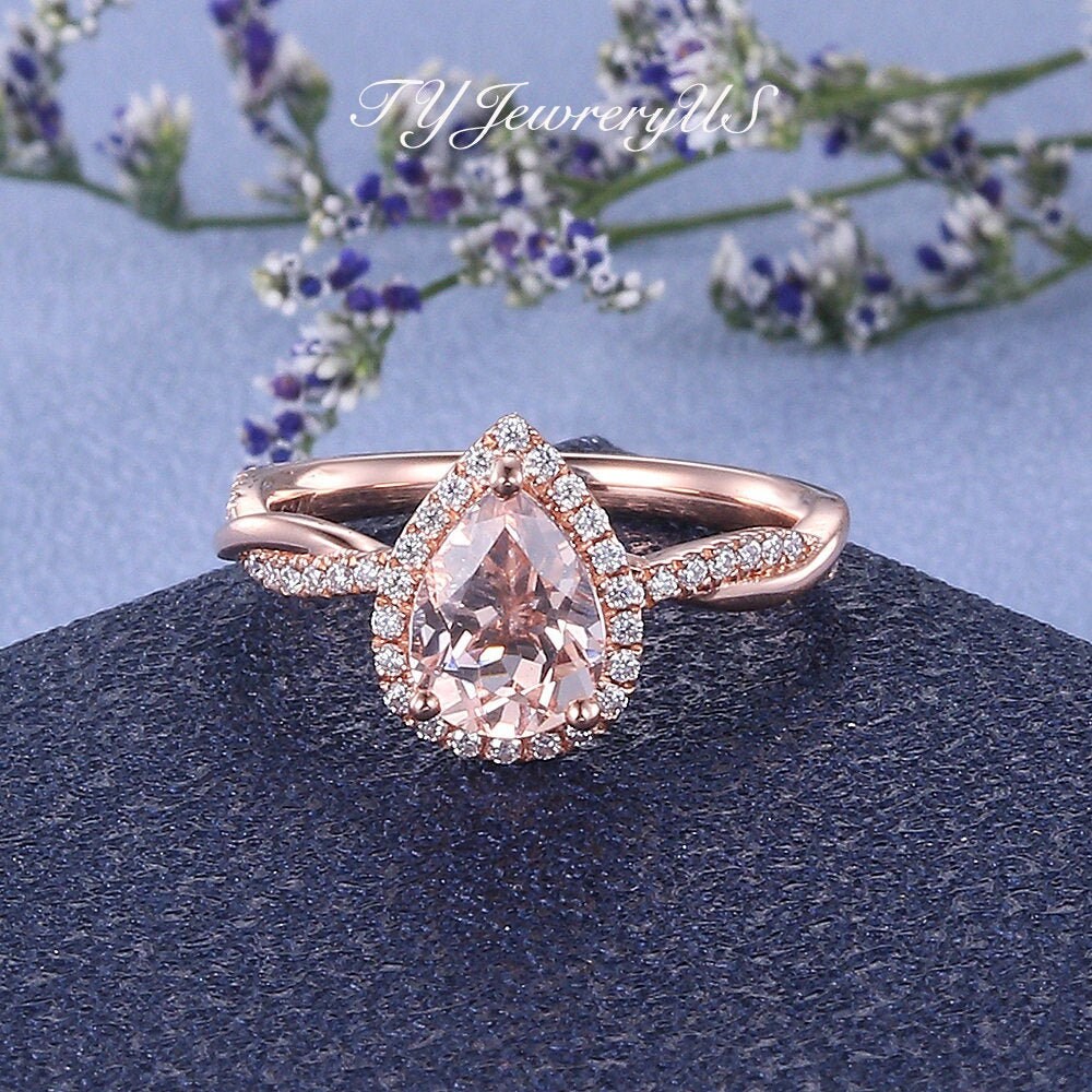 Infinity Morganite Engagement Ring Rose Gold 6x8mm Pear Shaped - Etsy
