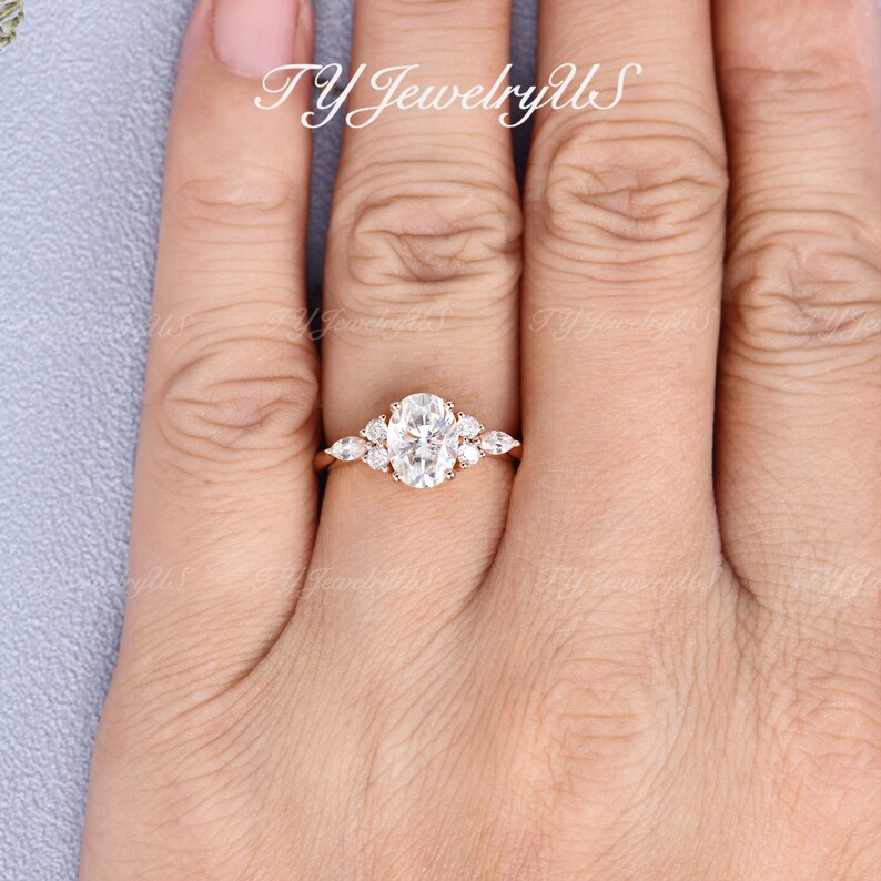 6x8mm Oval Engagement Ring With Side Stones Rose Gold - Etsy