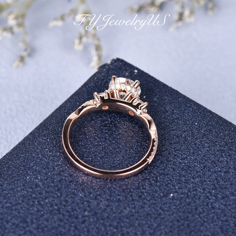Hidden Halo Ring Three Stone Moissanite Engagement Ring Infinity Rose ...