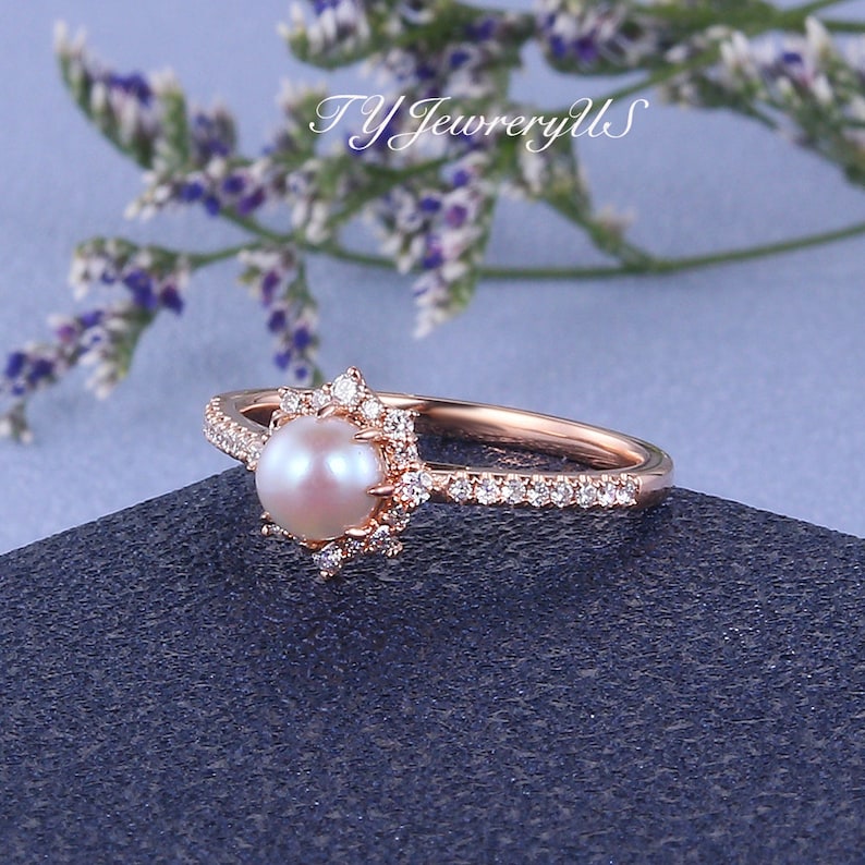 Pearl Engagement Ring Rose Gold Pink Akoya Pearl Ring Women - Etsy