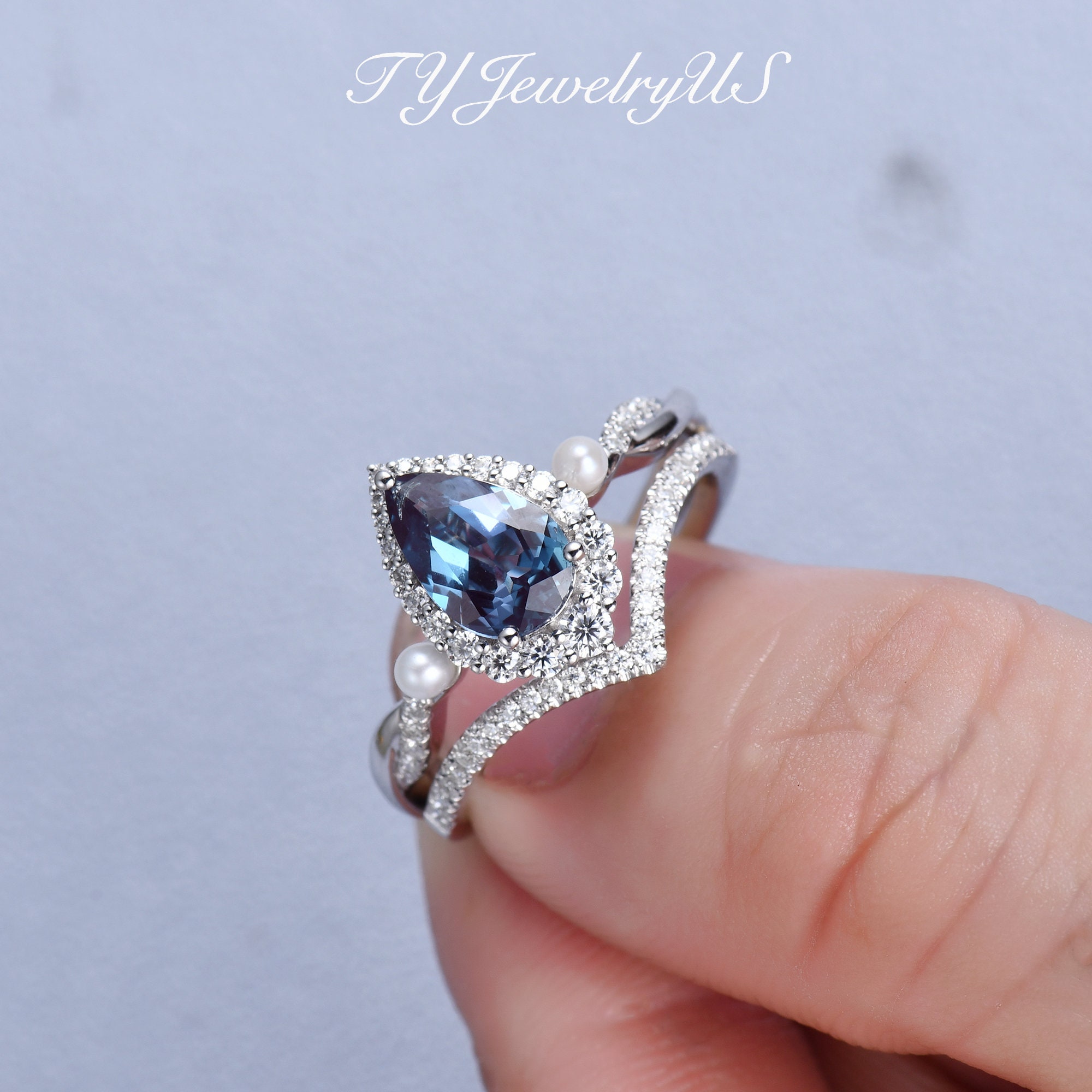 Alexandrite Engagement Ring Set White Gold Alexandrite Bridal | Etsy