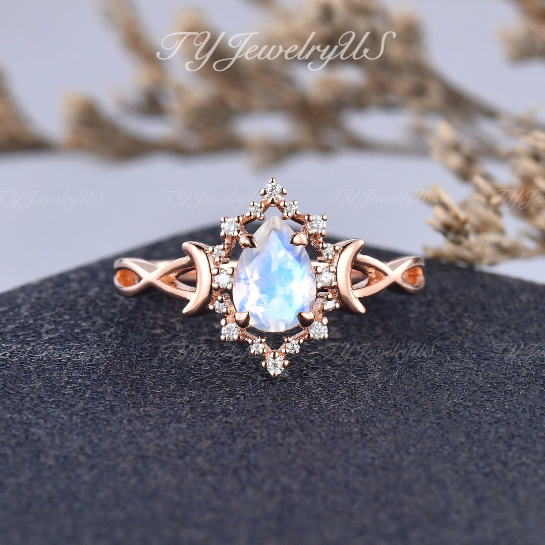 Art Deco Natural Moonstone Engagement Ring Changing Colors Moonstone ...