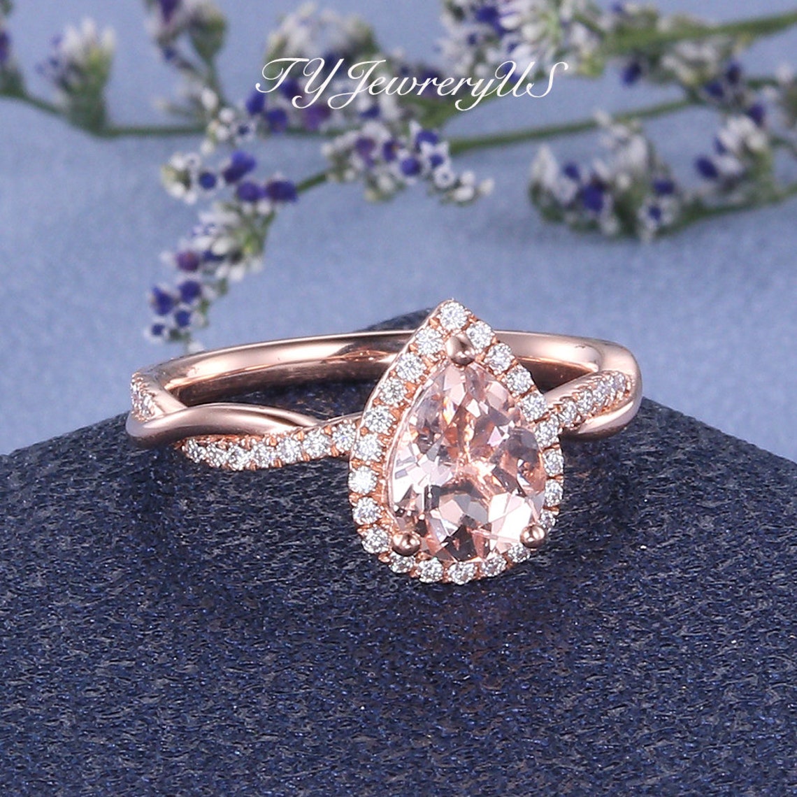 Infinity Morganite Engagement Ring Rose Gold 6x8mm Pear Shaped - Etsy