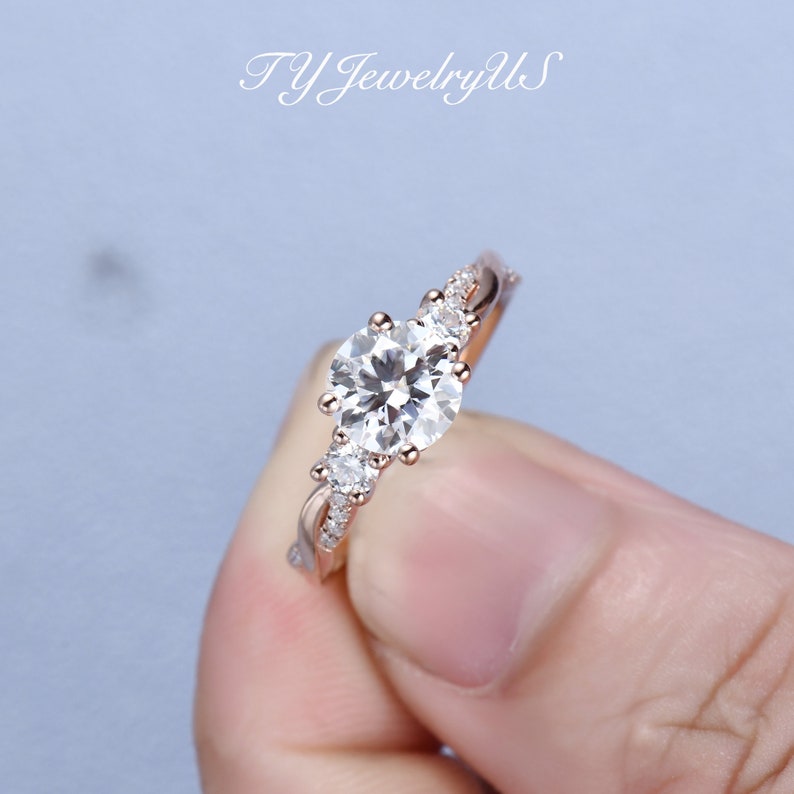 Hidden Halo Ring Three Stone Moissanite Engagement Ring Infinity Rose ...