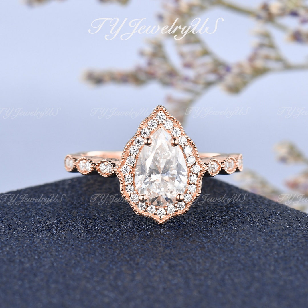 1.5ct Pear Shaped Engagement Ring Vintage Inspired Vine Wedding Ring ...