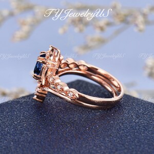 Sailor Moon Sapphire Engagement Ring Set Vine Moon Lab Sapphire Bridal ...