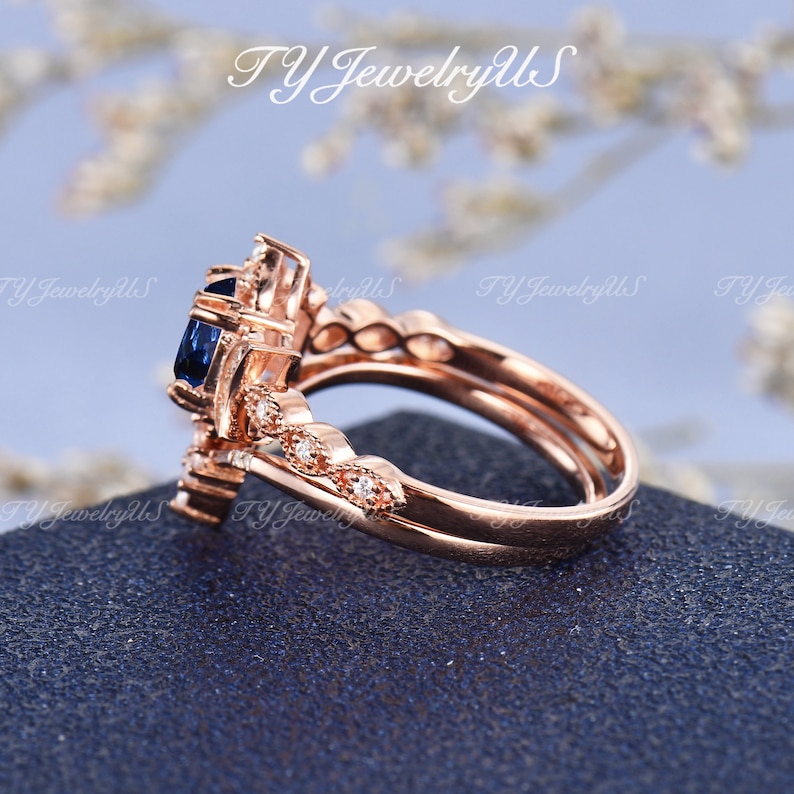 Sailor Moon Sapphire Engagement Ring Set Vine Moon Lab - Etsy