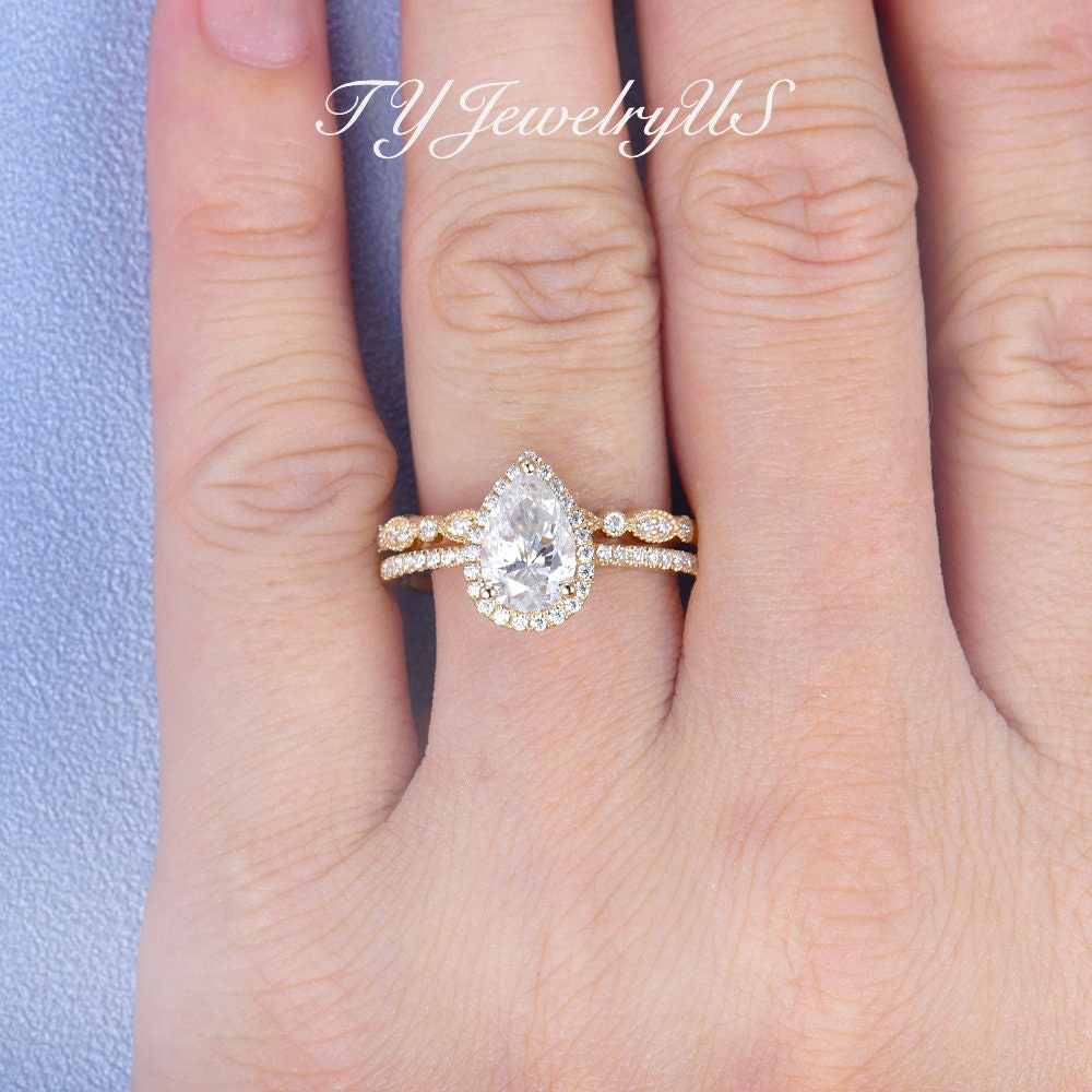 9x6mm Pear Shaped Moissanite Engagement Ring Yelloe Gold Etsy