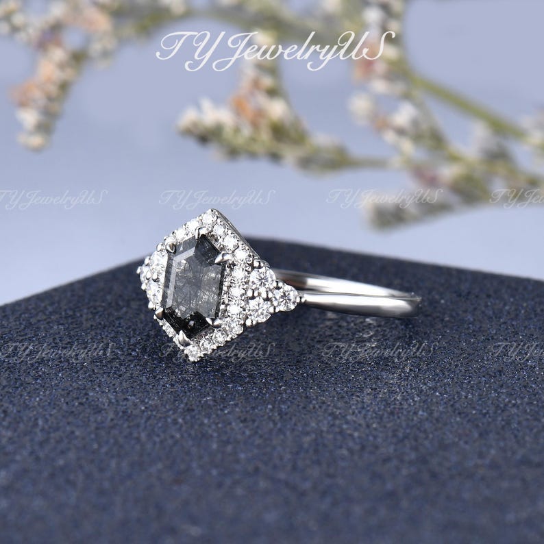 Black Quartz Engagement Ring