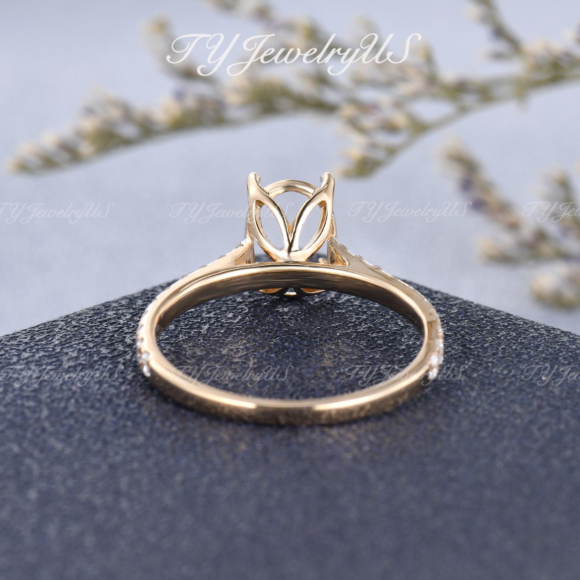 Flower Tulip Engagement Ring Setting Without Center Stone 2mm Bandwidth ...