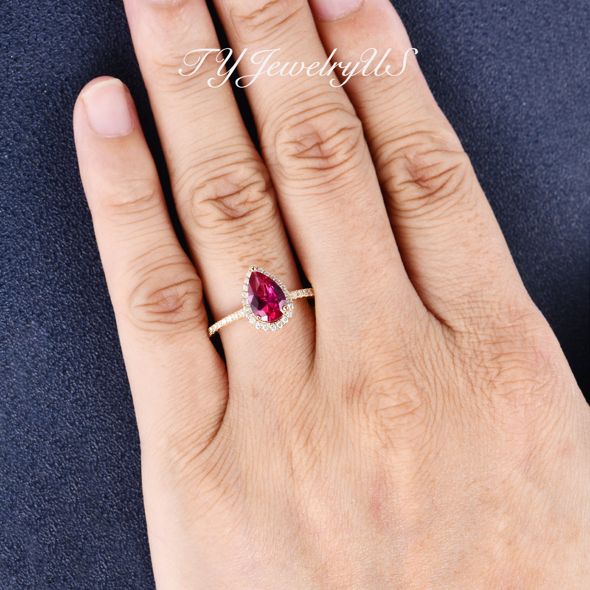 Ruby ring Rose gold engagement ring Pear cut lab ruby ring | Etsy