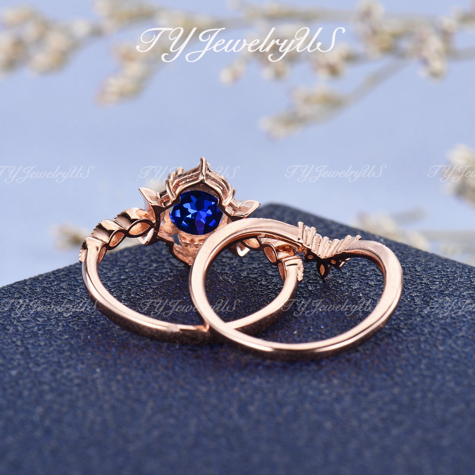 Sailor Moon Sapphire Engagement Ring Set Vine Moon Lab - Etsy