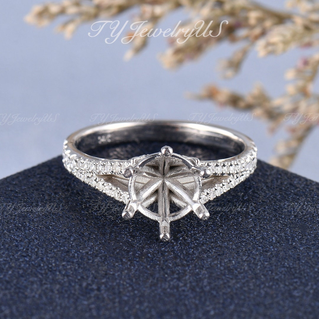 White Gold Custom Ring Setting Unique Six Prongs Ring Solitaire Semi ...