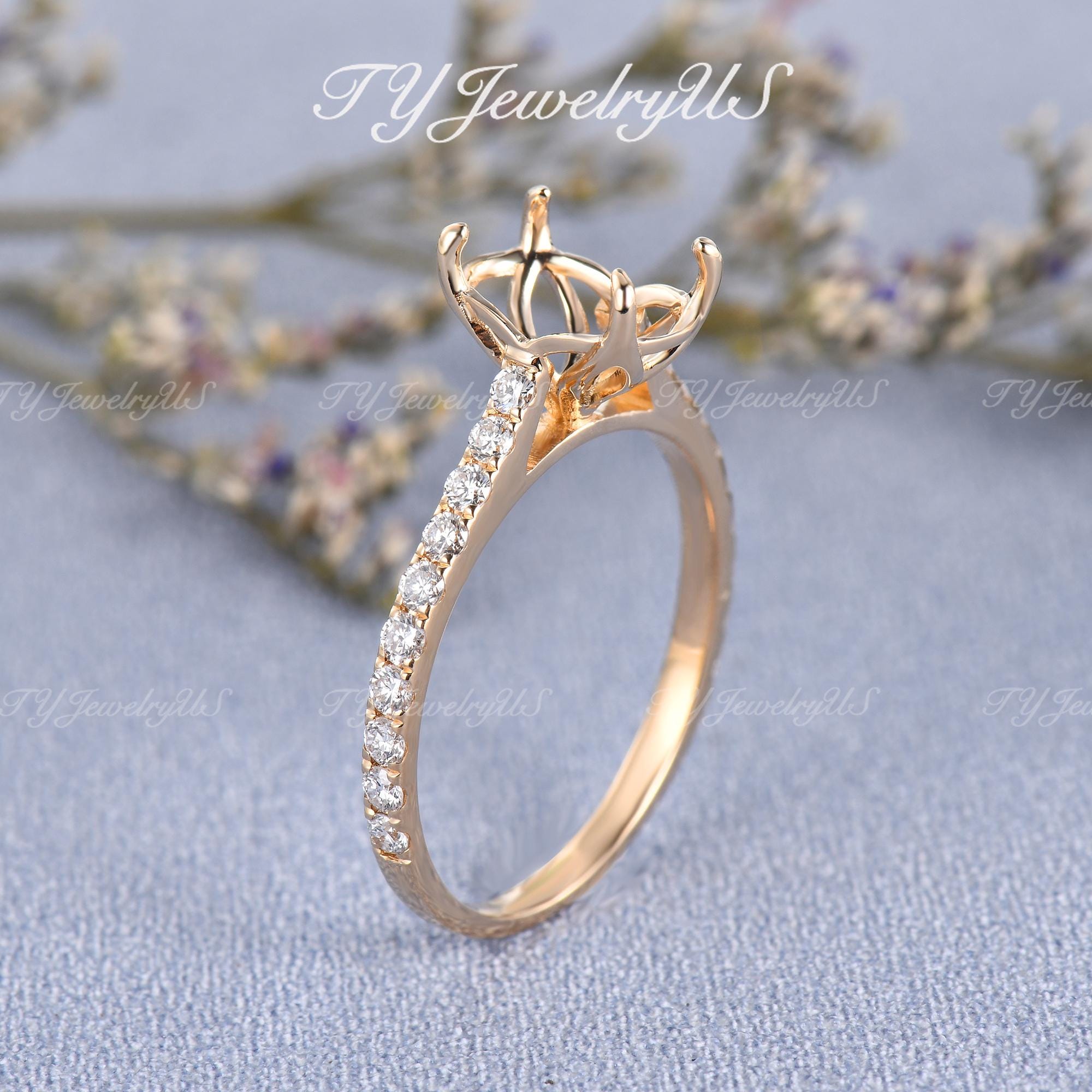 Flower Tulip Engagement Ring Setting Without Center Stone 2mm Bandwidth ...