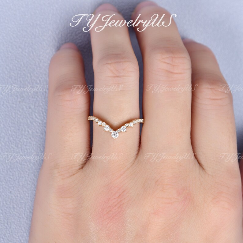 White Gold Diamond Curved Wedding Band 2pcs Unique Gradient - Etsy