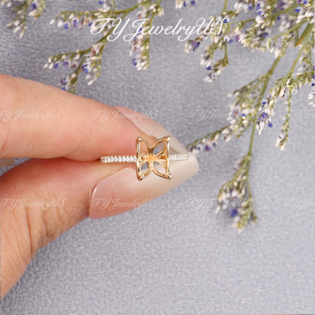 Flower Yellow Gold Engagement Ring Setting Without Center Stone Semi ...