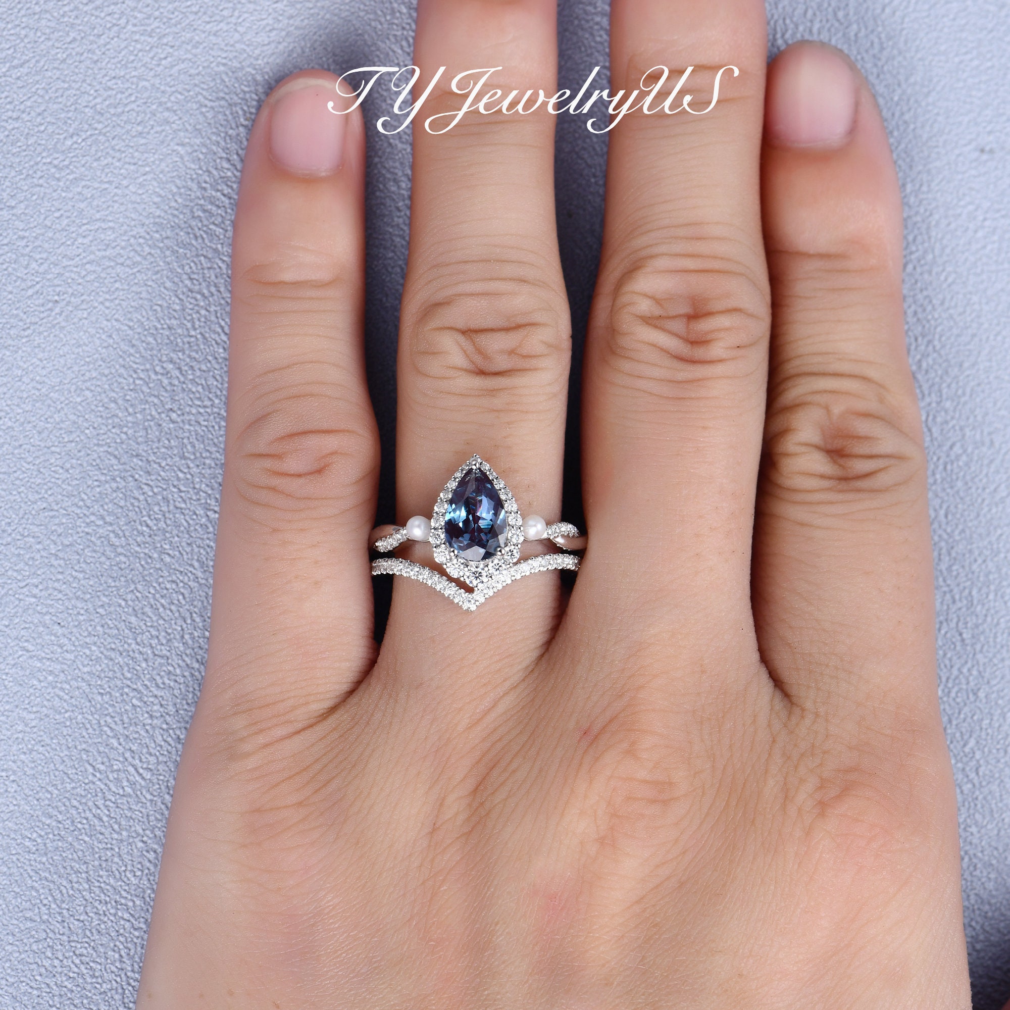 Alexandrite Engagement Ring Set White Gold Alexandrite Bridal | Etsy