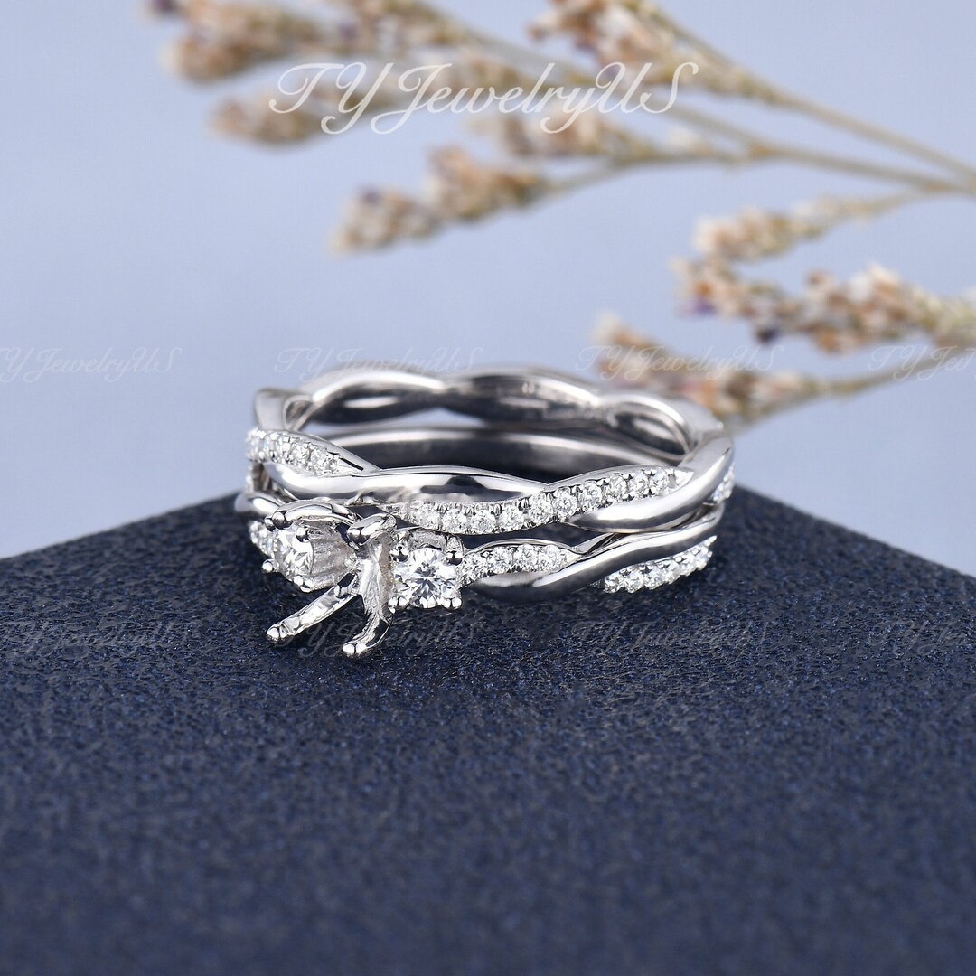 Three Stone Semi Mount Ring Setting 2pcs White Gold Infinity Twist ...