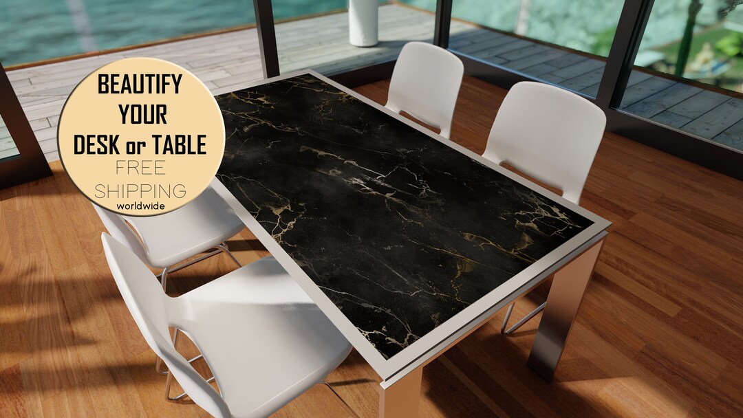 Black Marble Art, Marble Table Top, Waterproof Desk Blotter, Modern ...