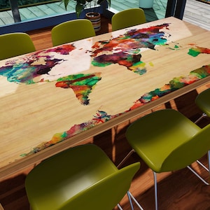 Colorful World Map, Map Print, World Map Table Cloth, Watercolor World ...