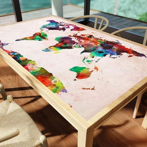 Colorful World Map, Map Print, World Map Table Cloth, Watercolor World ...