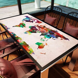 Colorful World Map, Map Print, World Map Table Cloth, Watercolor World ...