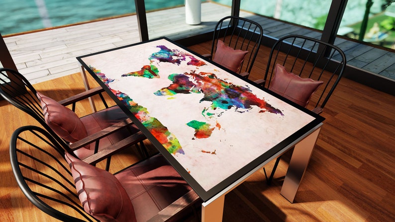 Colorful World Map Map Print World Map Table Cloth | Etsy